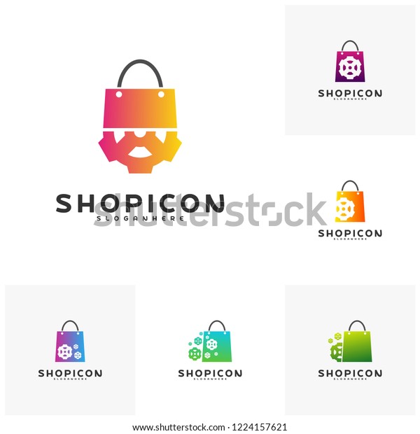 Set Gear Shop Logo Template Design Stock Vector (Royalty Free) 1224157621