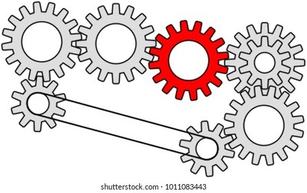 Set Gearwheels One Gear Colored Red Stock Vector (Royalty Free ...