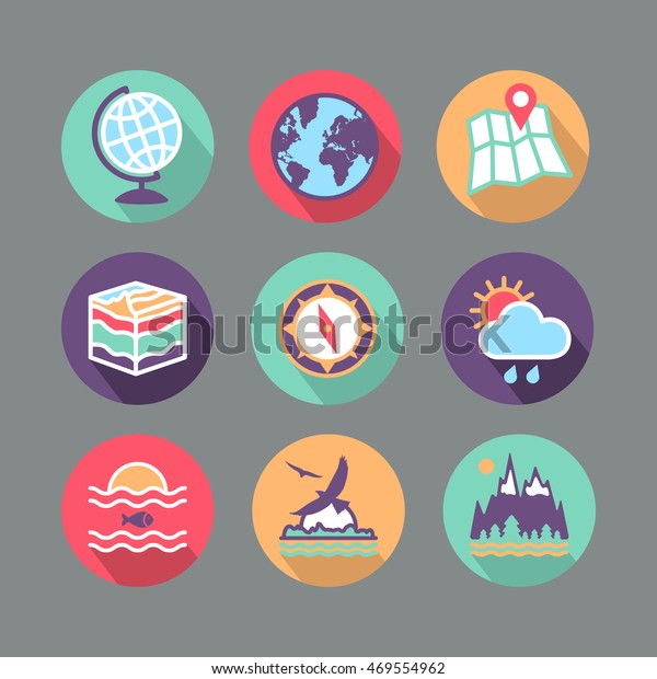 Set Geography Flat Color Vector Icons Stock Vector (Royalty Free ...
