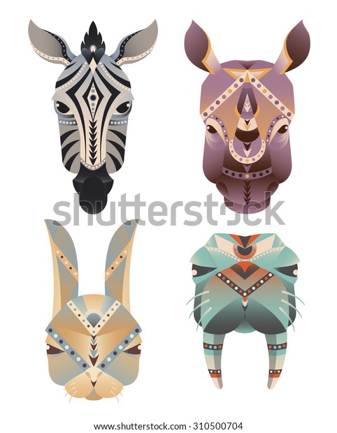 Set Geometric Abstract Animals Head On Stock Vector (Royalty Free ...
