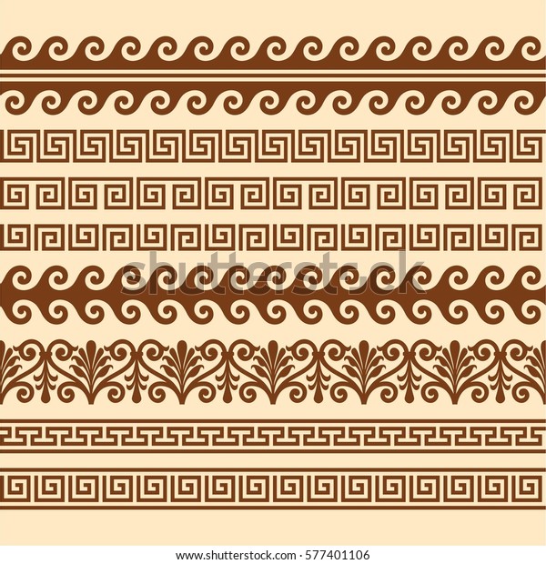 Set Geometric Borders Greek Patterns Vector Stock Vector (Royalty Free ...