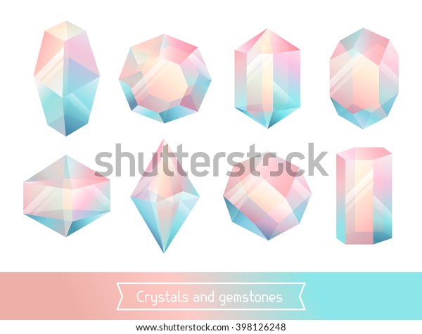 Set Geometric Crystals Gem Minerals Stock Vector (Royalty Free) 398126248