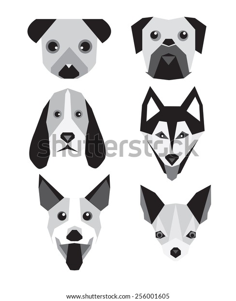 Set Geometric Dog Portraits Vector Stock Vector (Royalty Free) 256001605
