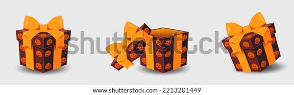 Set Gift Boxes Scary Halloweenthemed Pumpkin Stock Vector (Royalty Free ...