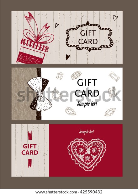 Set Gift Cards Handdrawn Templates Gift: เวกเตอร์สต็อก (ปลอดค่า ...