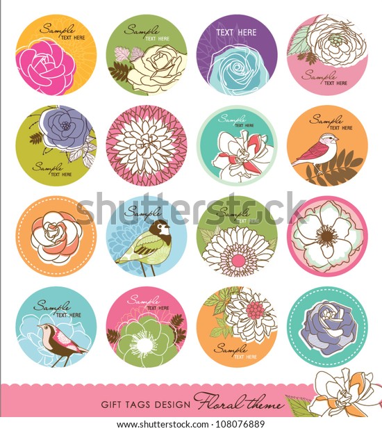 Set Gift Tag Design Floral Theme Stock Vector (Royalty Free) 108076889 ...
