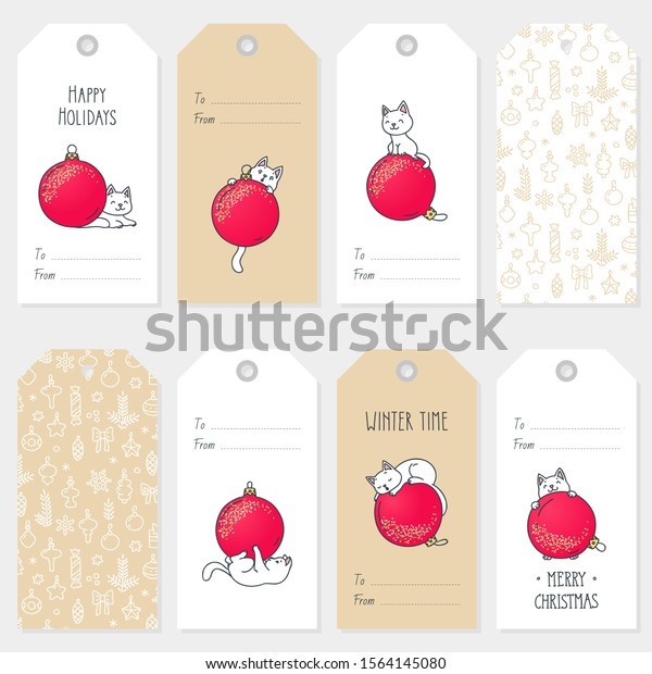 Set Gift Tags Winter Holidays Cute Stock Vector (Royalty Free ...