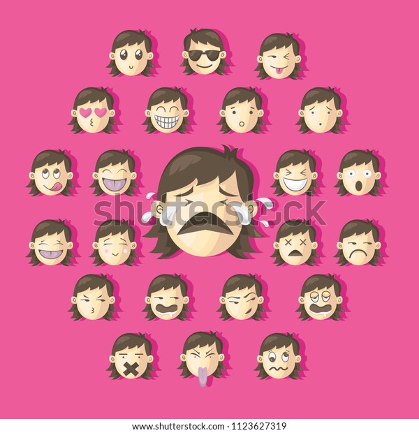 Set Girl Faces Showing Different Emotions Stock Vector (Royalty Free ...