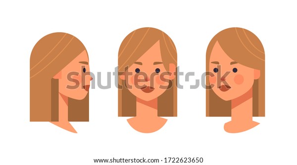 Set Girl Head Avatar Front Side Stock Vector (Royalty Free) 1722623650 ...