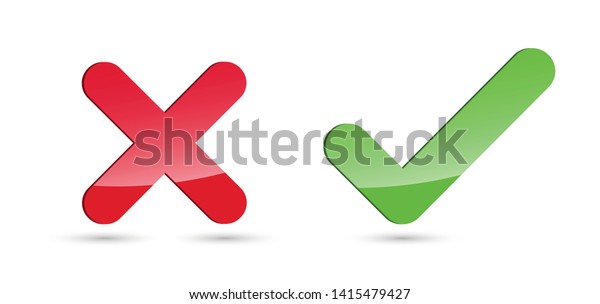 Stock vektor „Set Glossy X Check Mark Icons“ (bez autorských poplatků ...