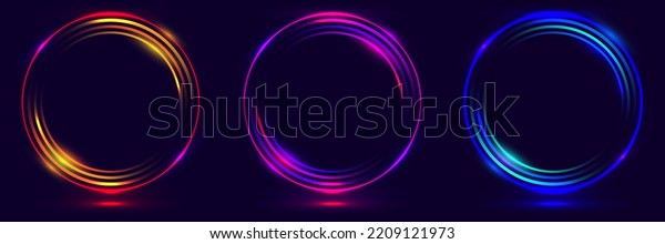 Set Glowing Neon Color Circles Round Stock Vector (Royalty Free ...