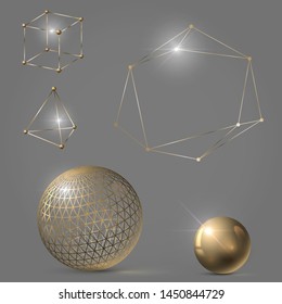 Set Gold Elements Cube Tetrahedron Frame Stock Vector (Royalty Free ...