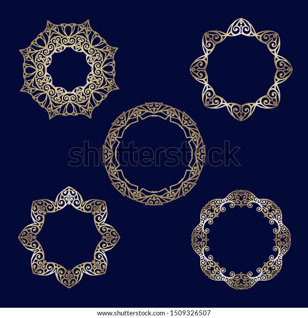 Set Gold Frame Laser Cutting Design Stock Vector (Royalty Free ...