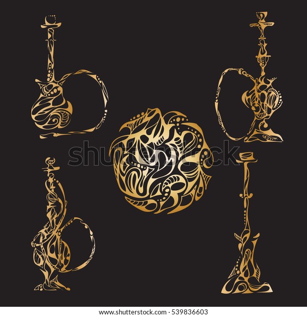 Set Gold Handdrawn Hookah Stock Vector (Royalty Free) 539836603 ...