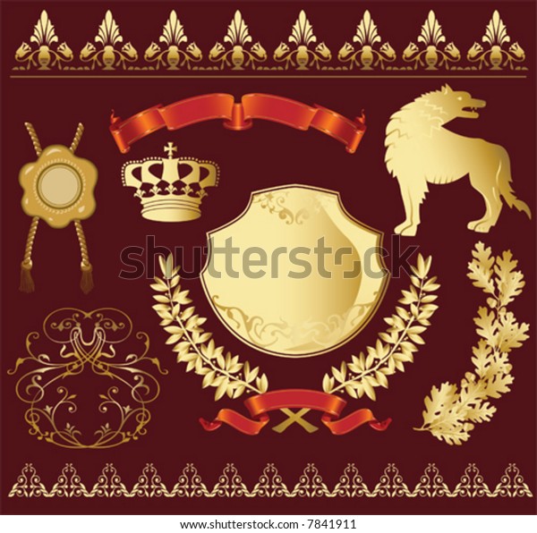 Set Gold Heraldic Symbols Wolf Vector Stock Vector (Royalty Free ...