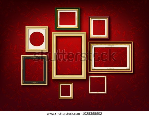 Set Gold Picture Frame On Red Stock Vector (Royalty Free) 1028358502