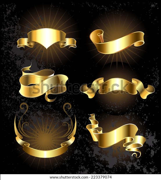Set Gold Shiny Ribbons On Black Stock Vector (Royalty Free) 223379074 ...