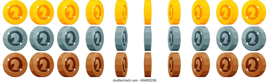 Set Gold Silver Bronze Coins Spinning Stock Vector (Royalty Free ...