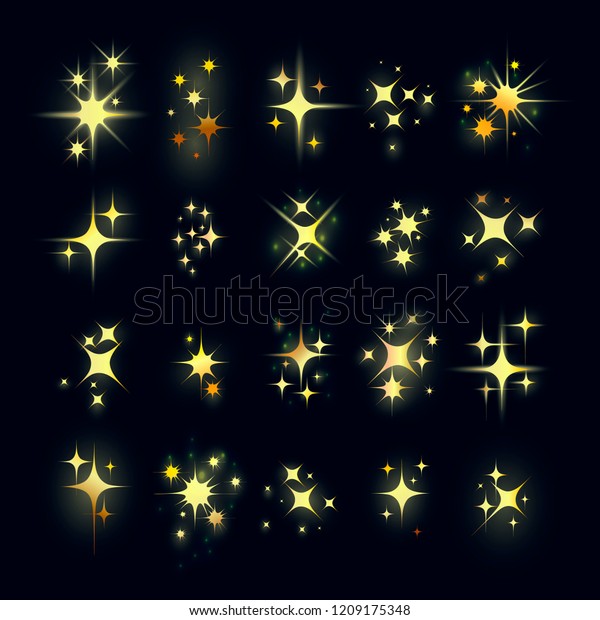 Set Gold Star Sparkling Twinkling Cartoon Stock Vector (Royalty Free ...