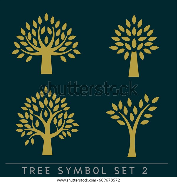 Set Gold Tree Symbol Isolated On Stock Vector (Royalty Free) 689678572 ...