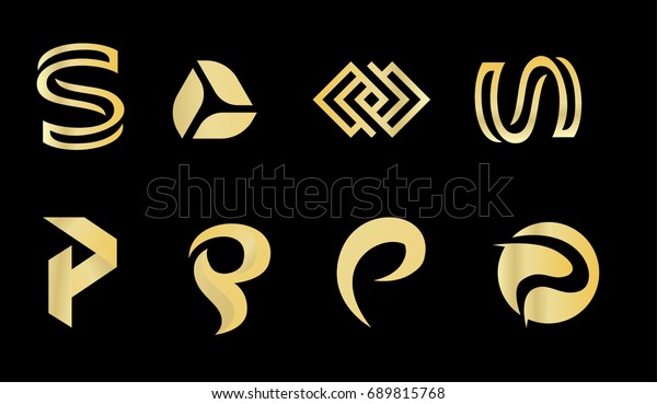 Set Golden Abstract Vector Logos On Stock Vector (Royalty Free ...