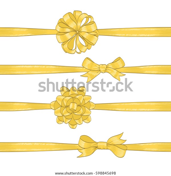 Set Golden Bows Hand Drawn Vector Stock Vector (Royalty Free) 598845698 ...