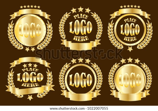Set Golden Round Badges Realistic Icons Stock Vector (Royalty Free ...