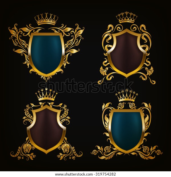 Set Golden Royal Shields Graphic Design Vector De Stock Libre De