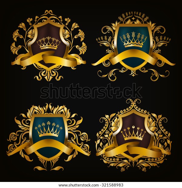 Set Golden Royal Shields Graphic Design Stock Vector (Royalty Free ...