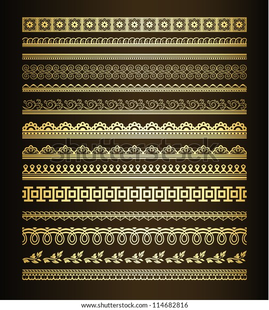 Set Golden Seamless Lines Borders Stock Vector (Royalty Free) 114682816