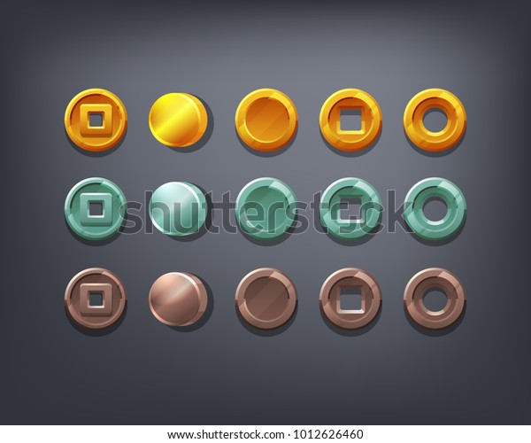 Set Golden Silver Bronze Coins Reward Stock Vector (Royalty Free ...
