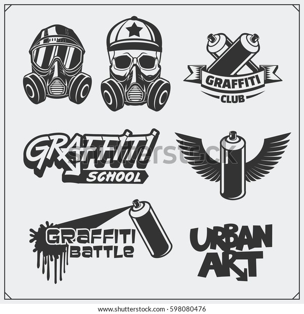 Set Graffiti School Street Art Labels Stock Vector (Royalty Free ...