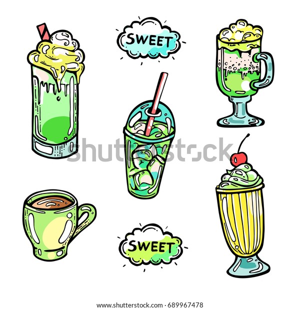 Set Green Color Doodle Icon Sketches Stock Vector (Royalty Free ...