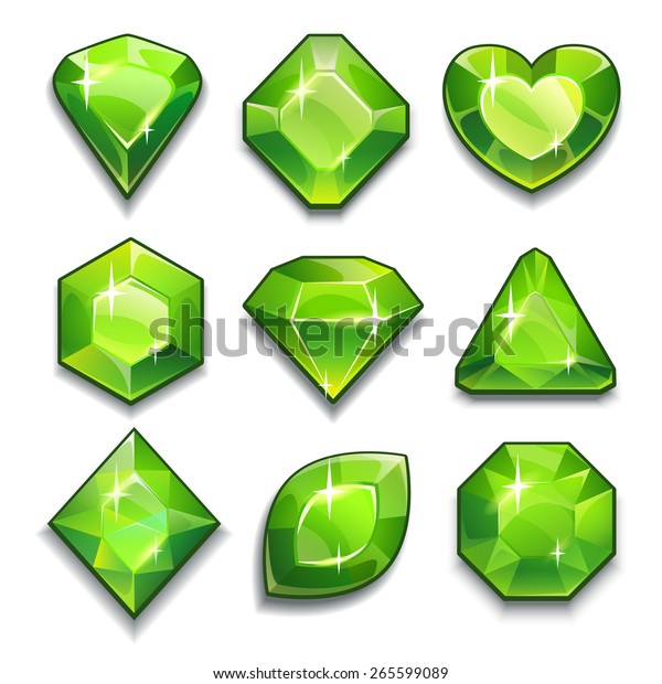 Set Green Crystals Different Shapes Isolated Stock Vector (Royalty Free ...