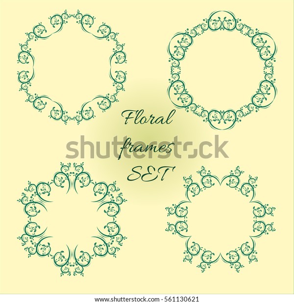 Set Green Floral Round Frames Use Stock Vector (Royalty Free) 561130621 ...