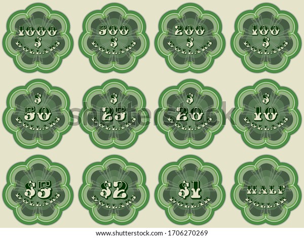 Set Green Guilloche Patterns Face Values Stock Vector (Royalty Free ...
