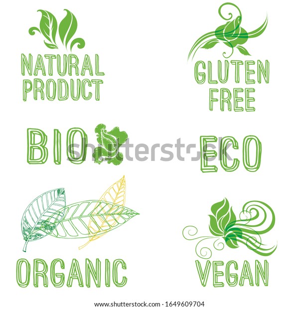 Set Green Icons Logotypes Vegan Vegetarian Stock Vector (Royalty Free ...