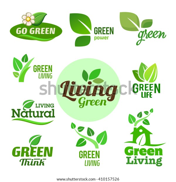 Set Green Icons On White Background Stock Vector (Royalty Free ...