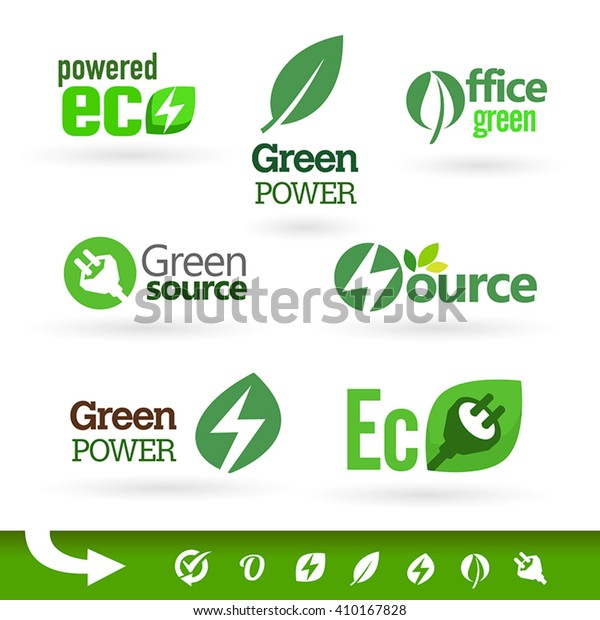 Set Green Icons On White Background Stock Vector (Royalty Free ...
