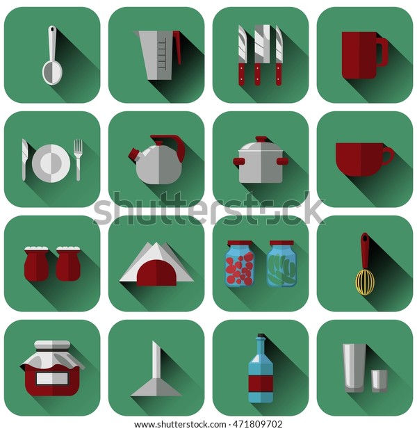 Set Green Logos Colorful Kitchenware Icons Stock Vector (Royalty Free ...