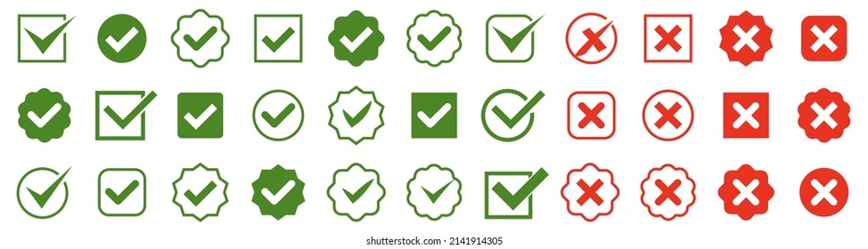 Set Green Red Check Marks Icons Stock Vector (Royalty Free) 2141914305 ...