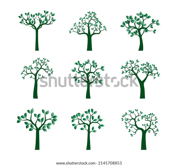 Set Green Trees Vector Outline Illustration Stock Vector (Royalty Free ...
