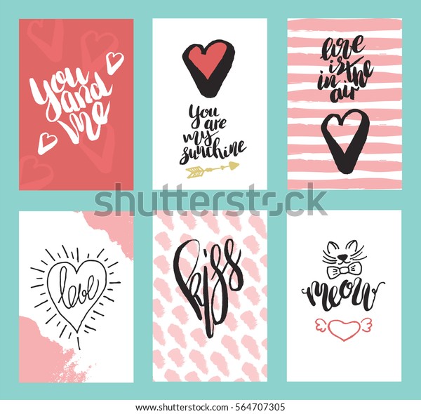 Set Greeting Cards Valentines Day Vector Stock Vector Royalty Free