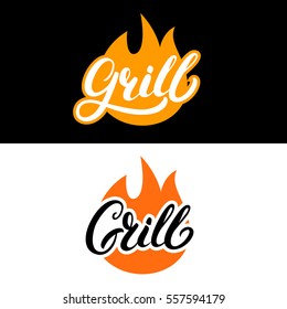 Set Grill Hand Written Lettering Logo Stock Vector (Royalty Free ...