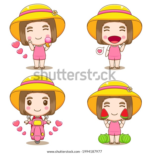 Set Group Cute Girl Summer Activities Stock Vector (Royalty Free ...