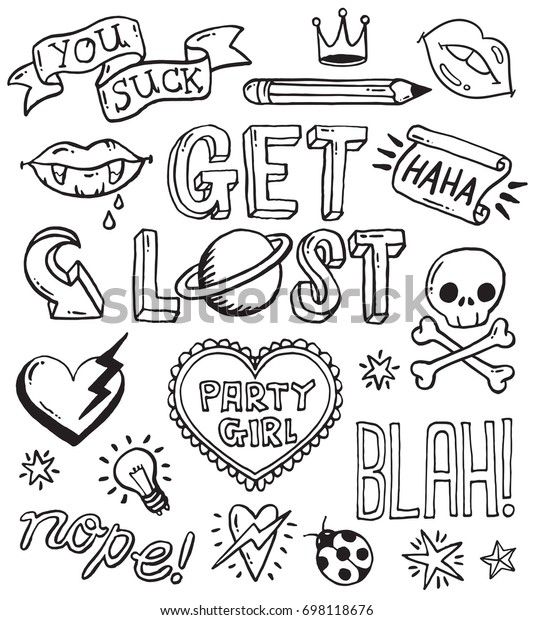 Set Grunge Doodles Badges Draw Embroider Stock Vector (Royalty Free ...