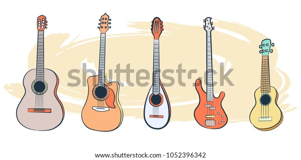 Set Guitarplucked Stringed Instruments Clipart On Stock Vector (Royalty ...