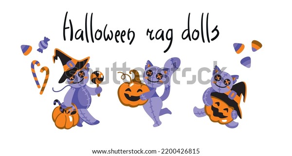 Set Halloween Rag Dolls Pumpkins Candies Stock Vector (Royalty Free ...