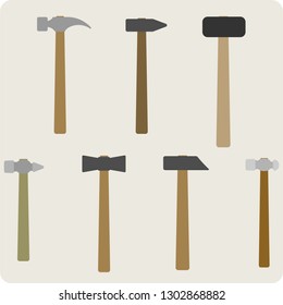 Vector Hammers Collection Color Percussion Instrument Stock Vector ...