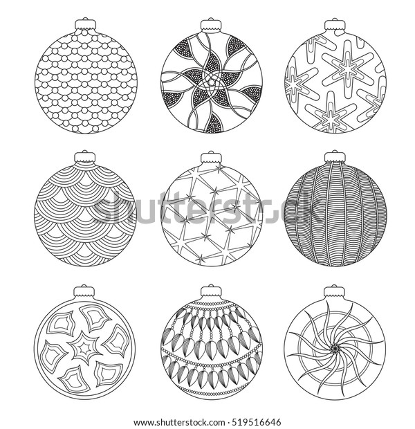 Set Hand Draw Christmas Balls Coloring: стоковая векторная графика (без ...